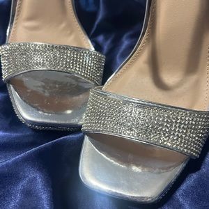 Shoes | Silver Platform Dress Sandals With Rhinestones New | Poshmark